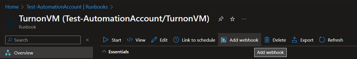 Starting an Azure VM using Webhook | PowerShell > Exe